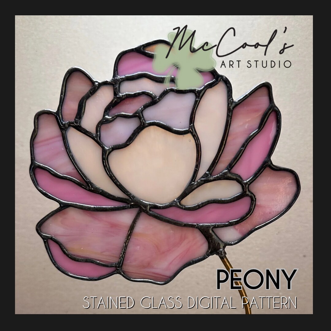 PEONY FLOWER, DIGITAL PDF PATTERN ONLY of Stained Glass Freestanding ...