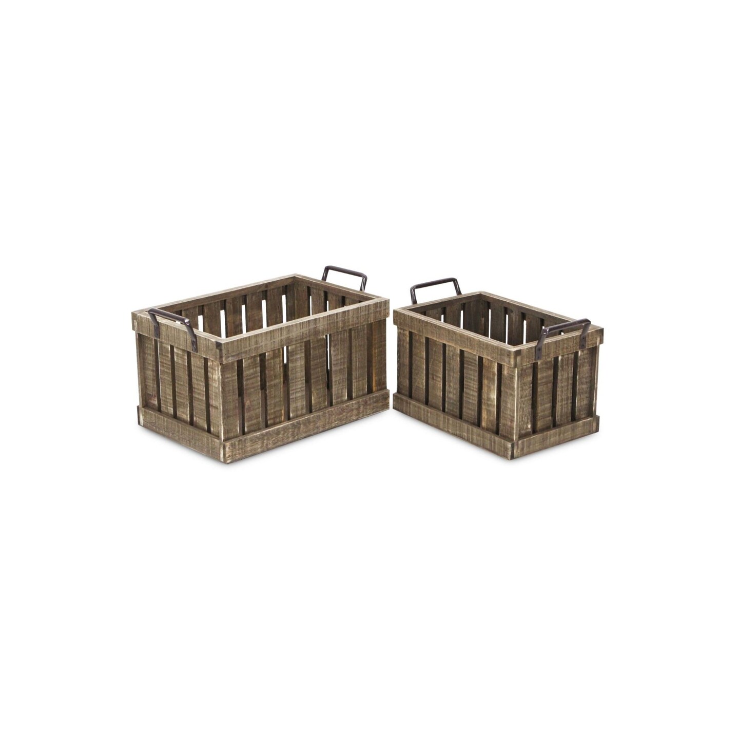 Contemporary Home Living Set of 2 Brown Slat Handmade Storage Crates ...
