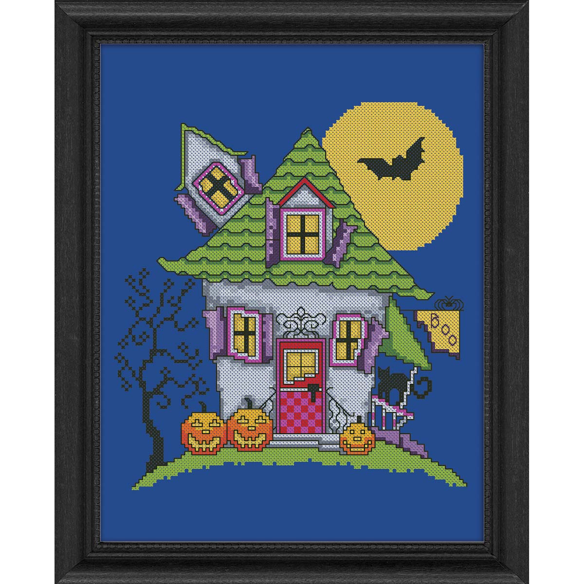 Herrschners Haunted House Lane Stamped Cross Stitch Kit Color