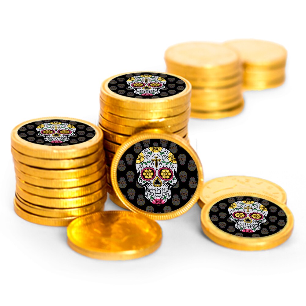 84 Pcs Day of the Dead Candy Party Favors Chocolate Coins - Gold Foil ...