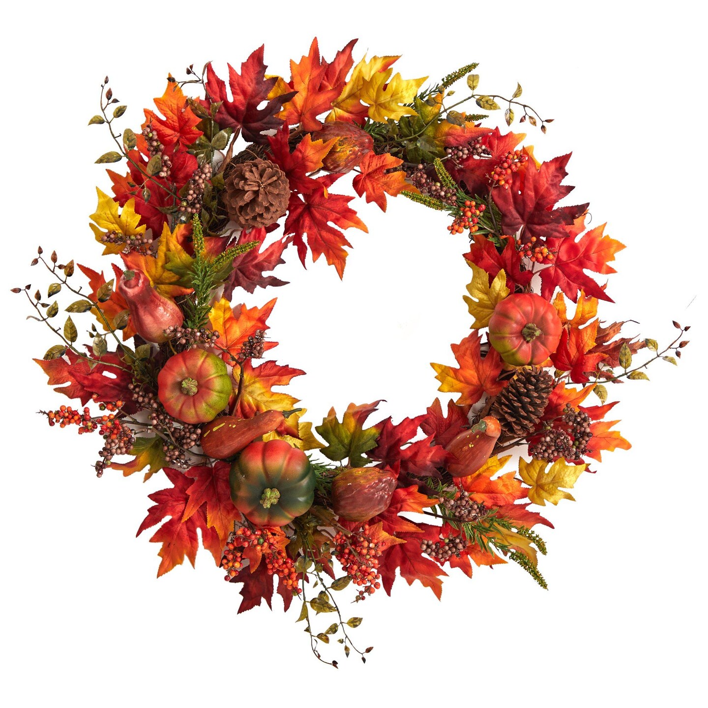 Autumn Maple Leaf, Pumpkin and Berries Artificial Fall Wreath 32” Large ...