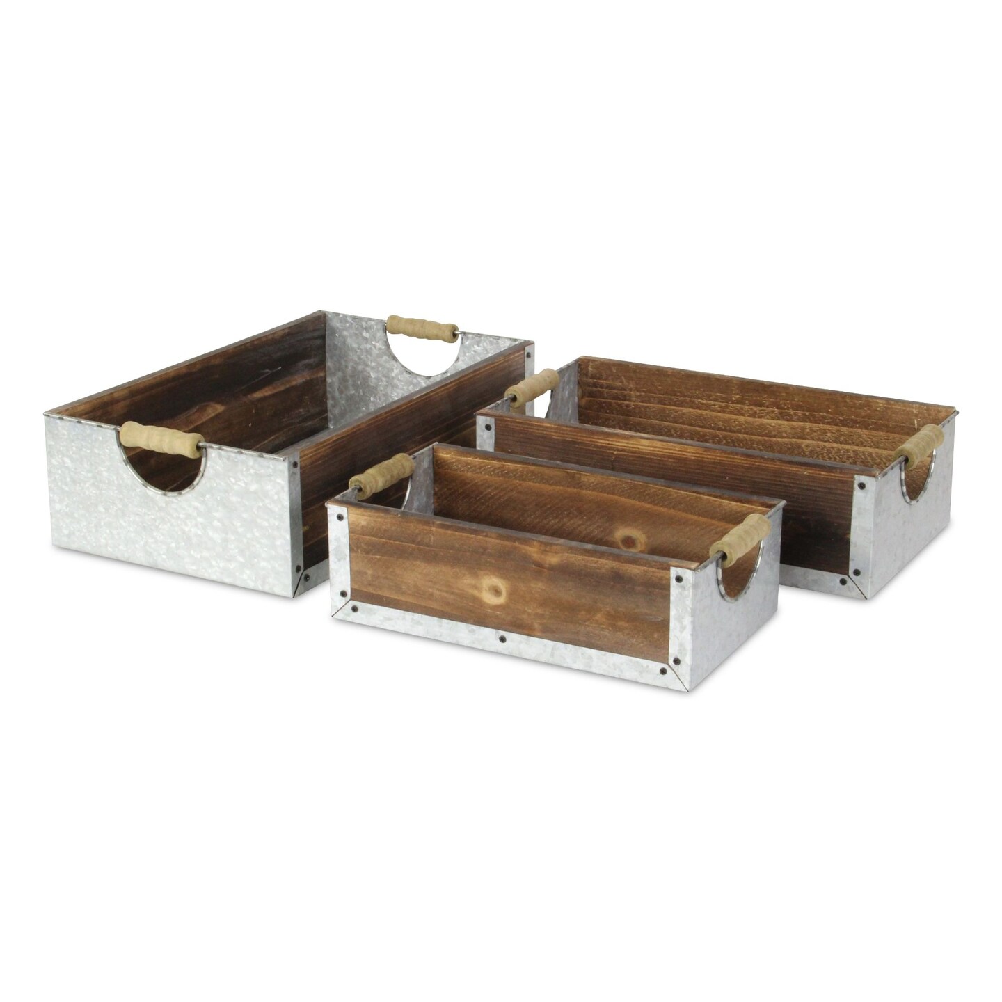 Contemporary Home Living Set of 3 Brown Handmade Storage Crates with ...