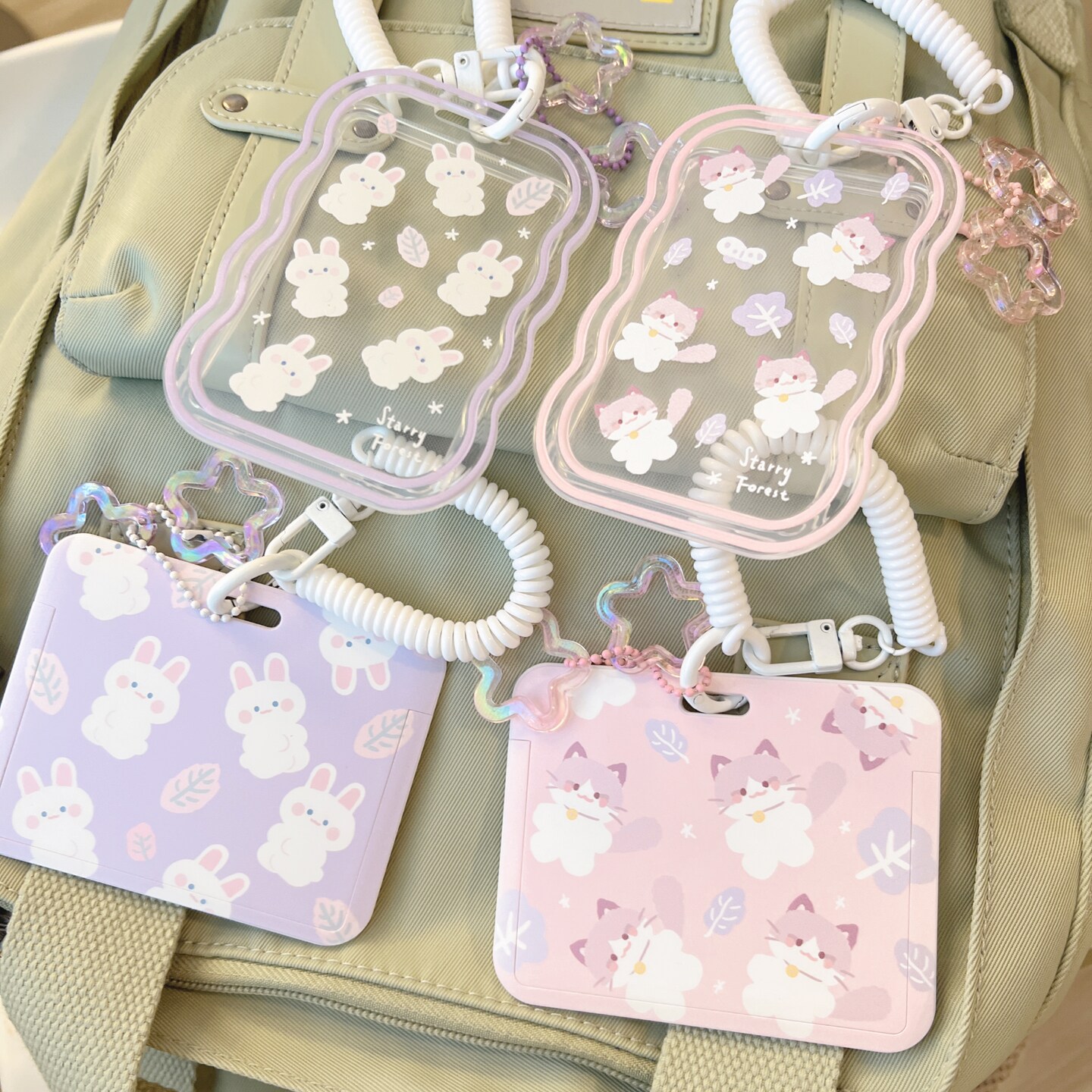 Starry Forest Cat Rabbit ID Badge Holder with Lanyard, Clear Card ...