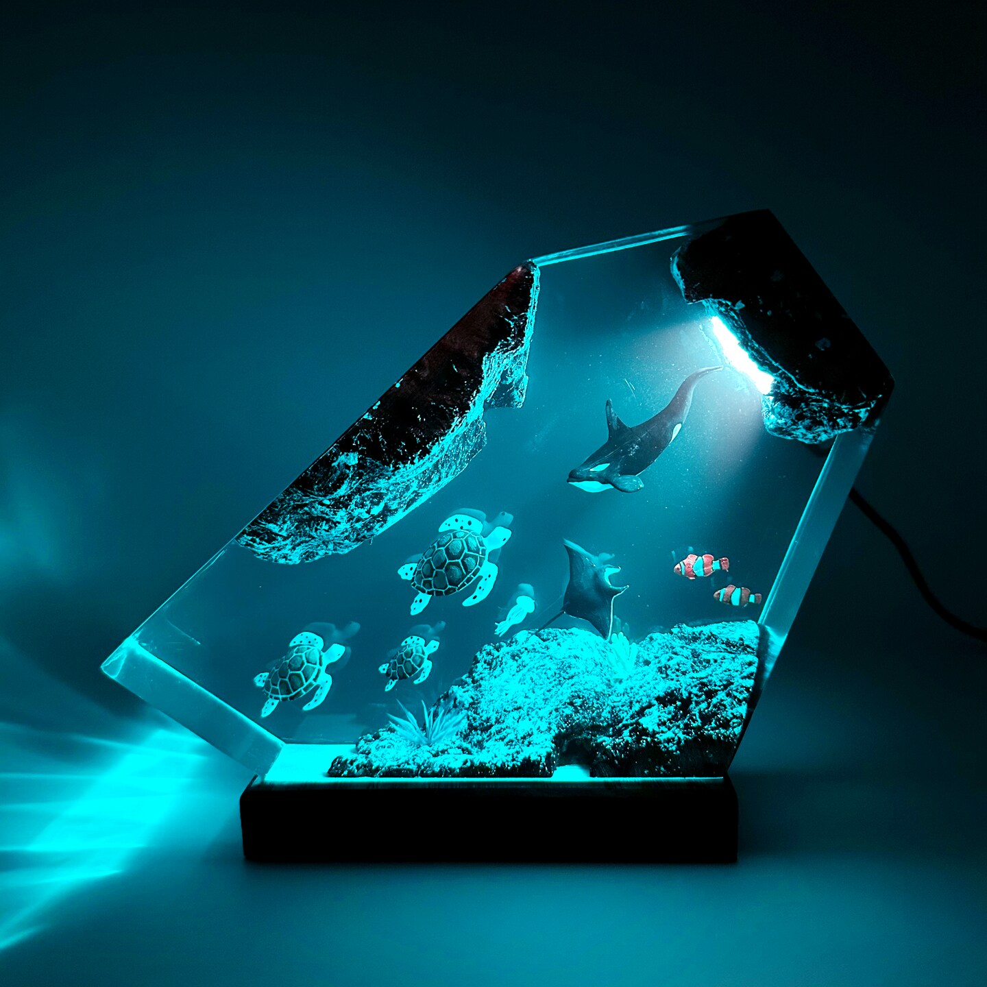 Orca Whale and Turtle Night Lights, Epoxy Resin Ocean Lamp, Manta Ray ...