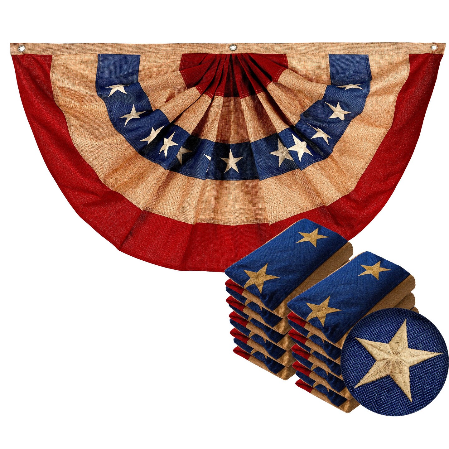 G128 - 10 Pack: USA Tea Stained Pleated Fan Flag 2x4FT Burlap ...