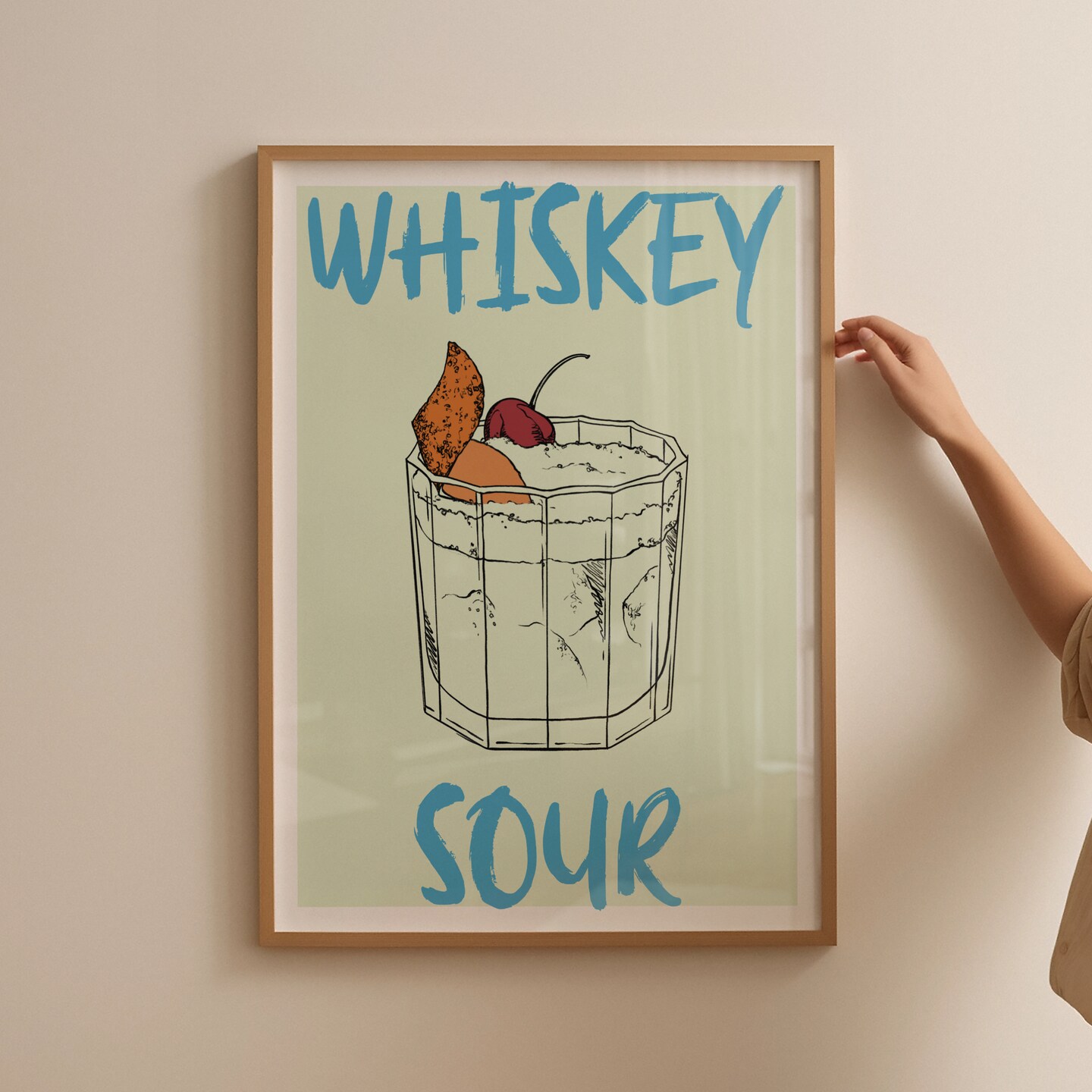 Whiskey Sour Cocktail Print | Bar Cart Decor | Alcohol Drink Line Art ...