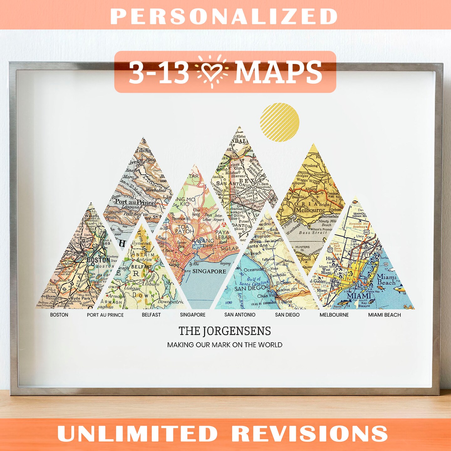 Personalized Milestones Map 3-13 locations Print Gift for anniversary ...