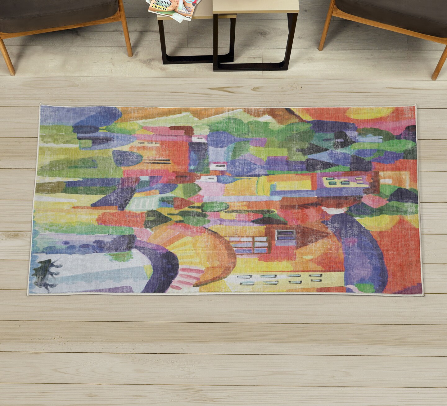 Ambesonne Art Decorative Rug, Modern Vivid Abstract Architectural ...