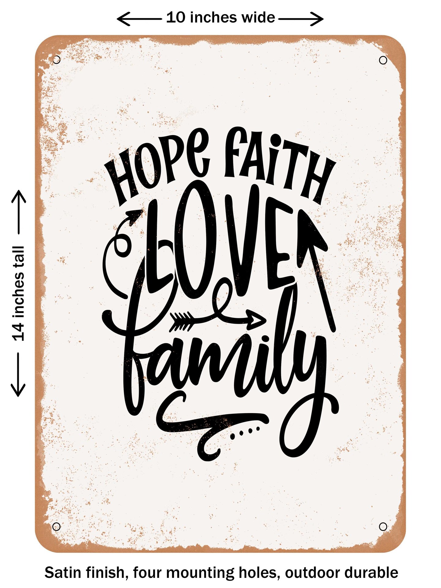 DECORATIVE METAL SIGN - Hope Faith Love Family - 2 - Vintage Rusty Look ...