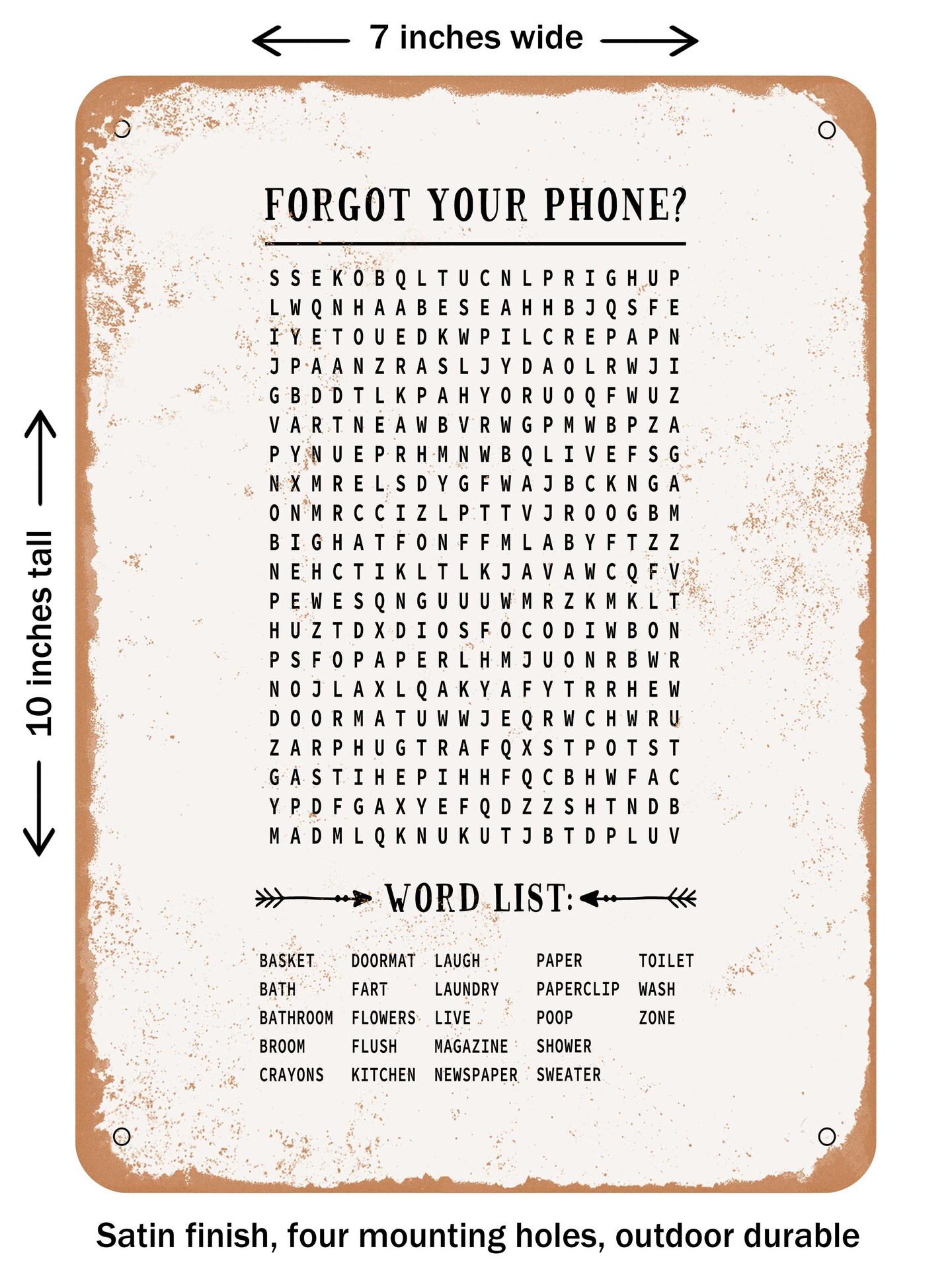 DECORATIVE METAL SIGN - Forgot Your Phone Word Search - Vintage Rusty ...