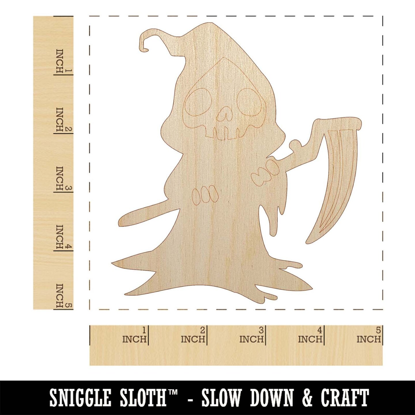 Creepy Spooky Skeleton Grim Reaper with Scythe Horror Unfinished Wood ...