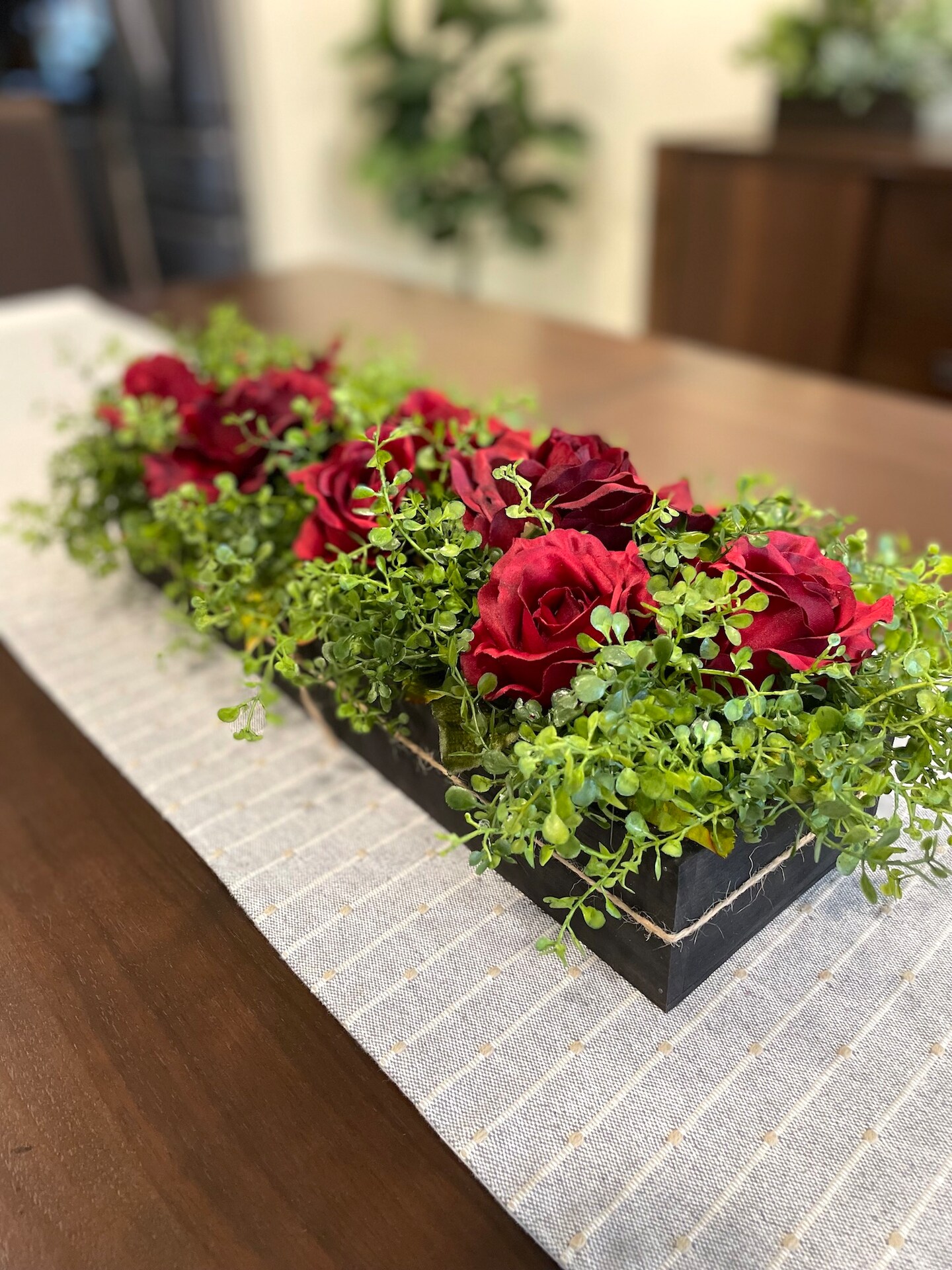 Farmhouse Arrangement with Realistic Red Roses, Floral Centerpiece in ...