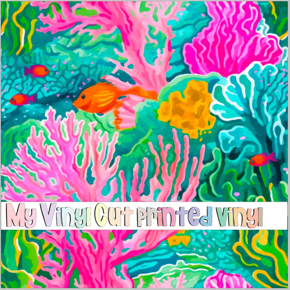 12 x 12 inch Sheet of Printed Vinyl or HTV in the Coral Reef G Pattern ...