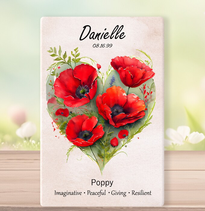 Personalized Birth Month Flower Heart Sign, Poppy | Unique Mother's Day ...