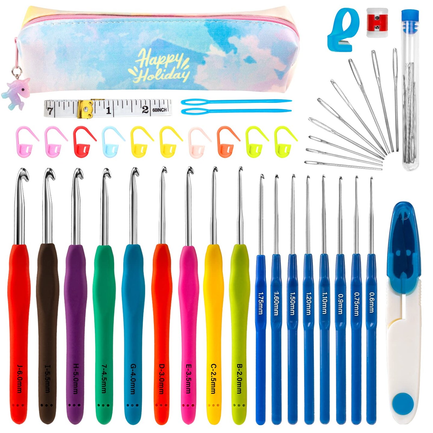 43 Pieces Crochet Hooks,Drawdart 17 Sizes Ergonomic Crochet Hook Set ...