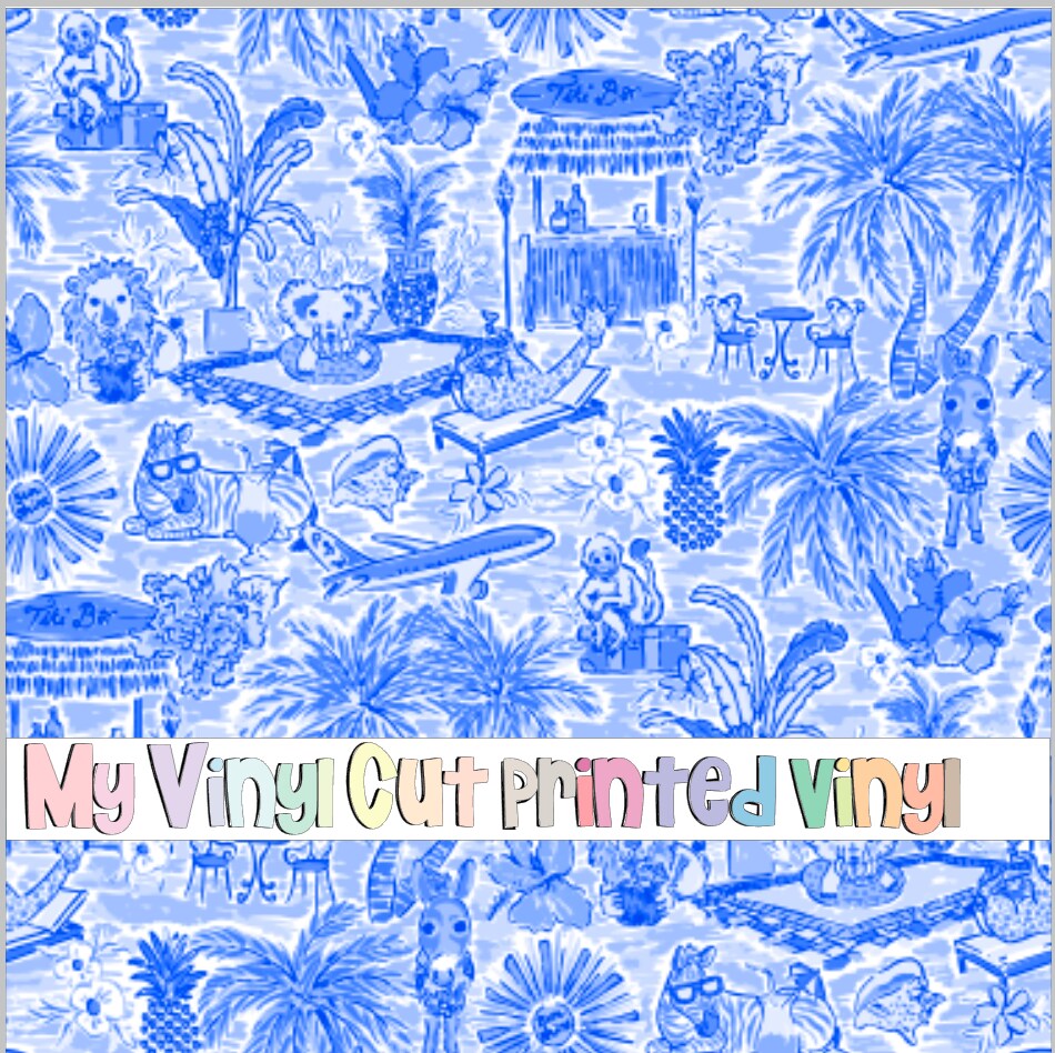 12 x 12 inch Sheet of Printed Vinyl or HTV in the Animal Vacay Blue ...