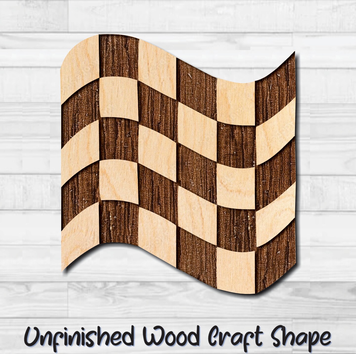 Checkered Flag Unfinished Wood Shape Blank Laser Engraved Cutout ...