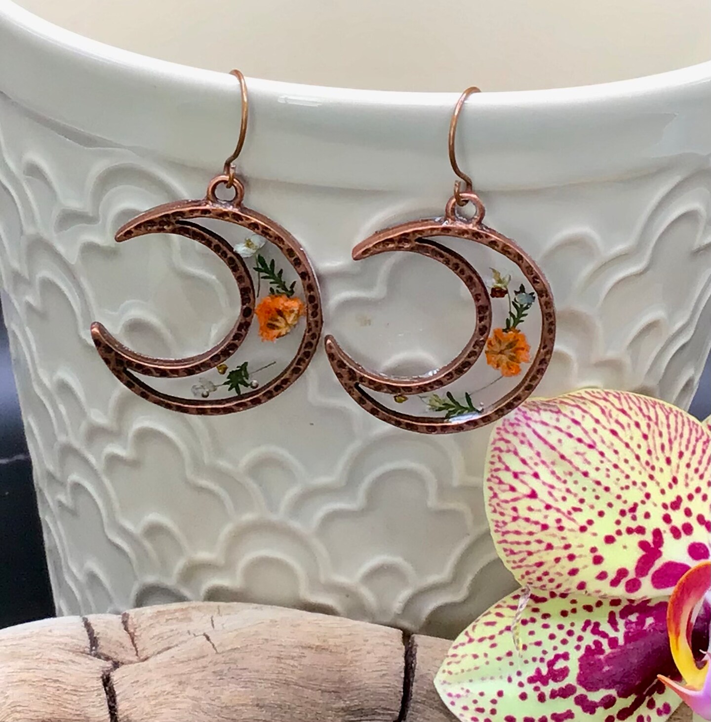 Crescent Moon Pressed Flower Earrings | MakerPlace by Michaels