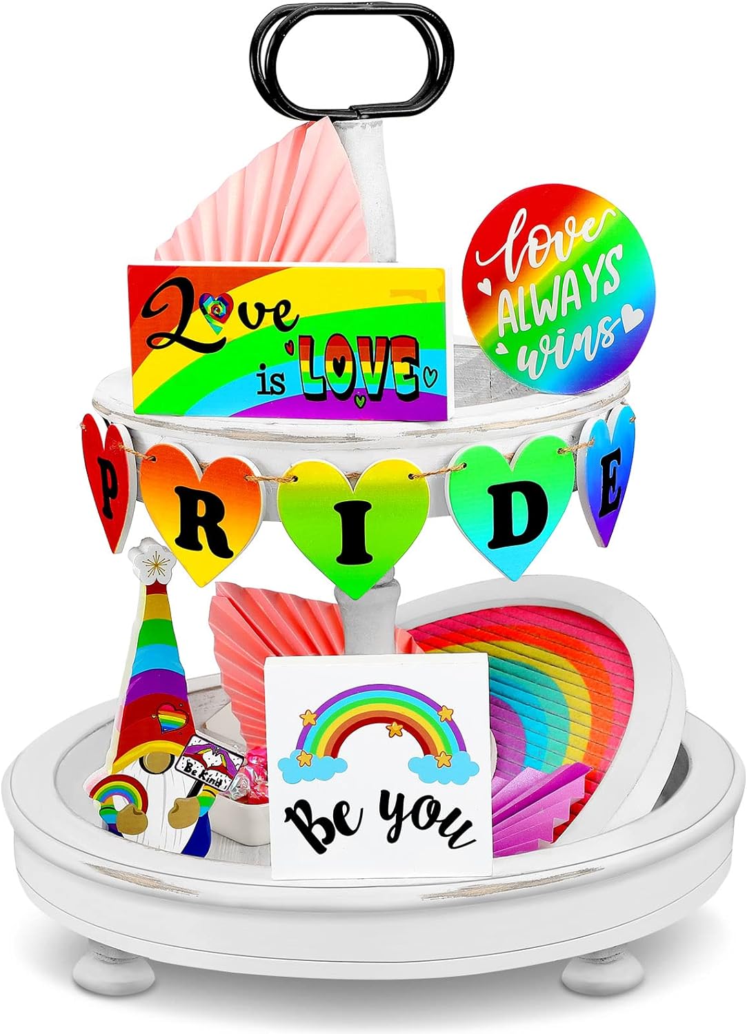 9 Pcs Rainbow Tiered Tray Decor Set for LGBTQ Pride. Rustic decorations ...