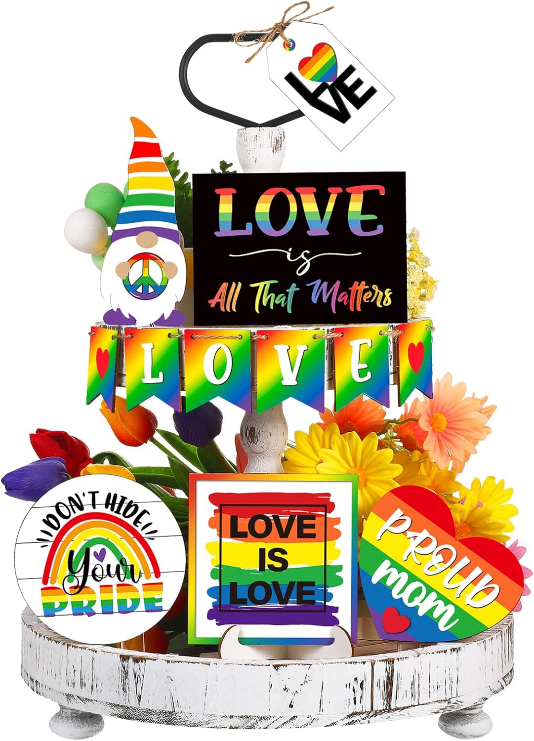 12 Pcs Pride Tiered Tray Decor Rainbow Pride decorations Wooden Love is ...