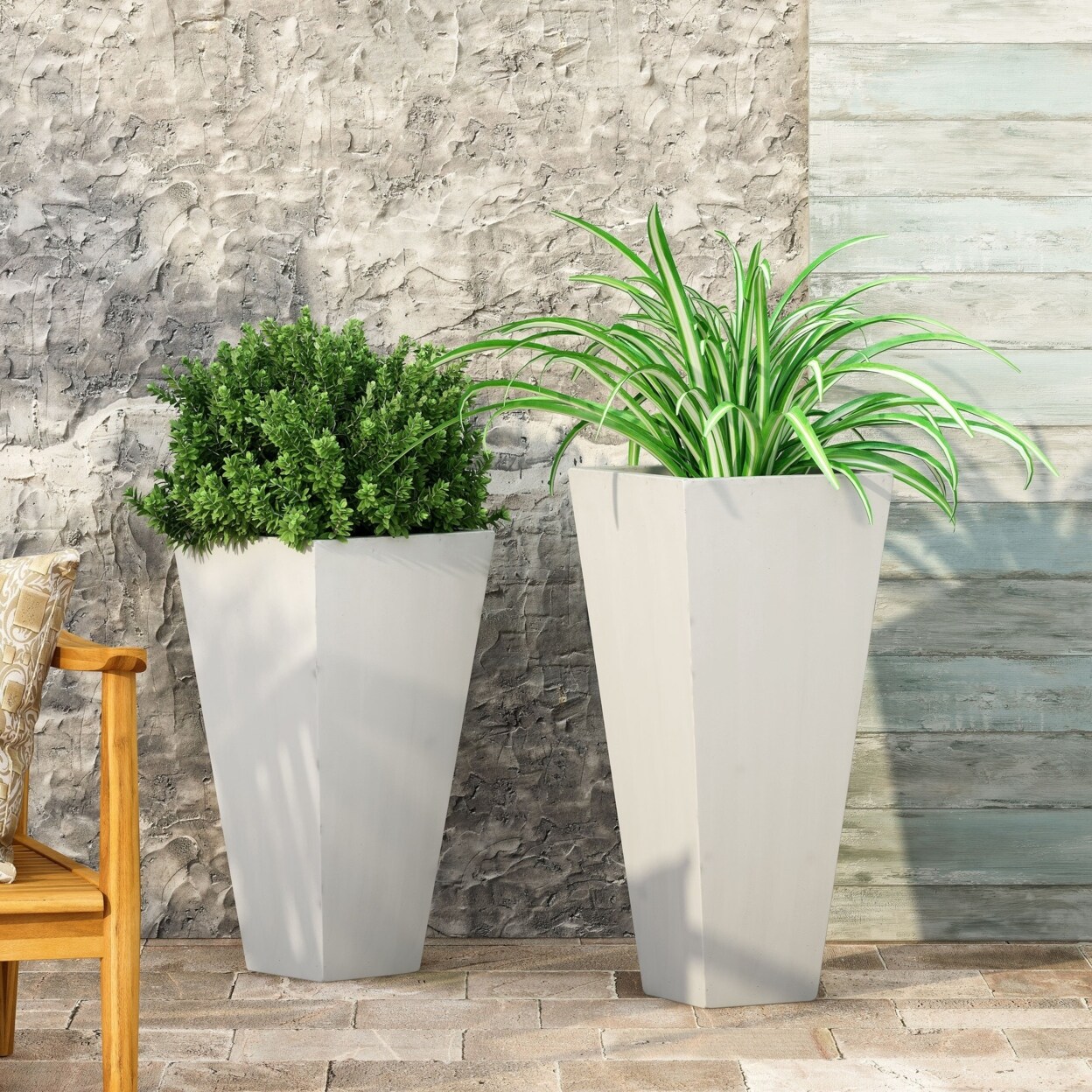 GDFStudio Fardeen Outdoor Modern Medium and Small Cast Stone Planter ...