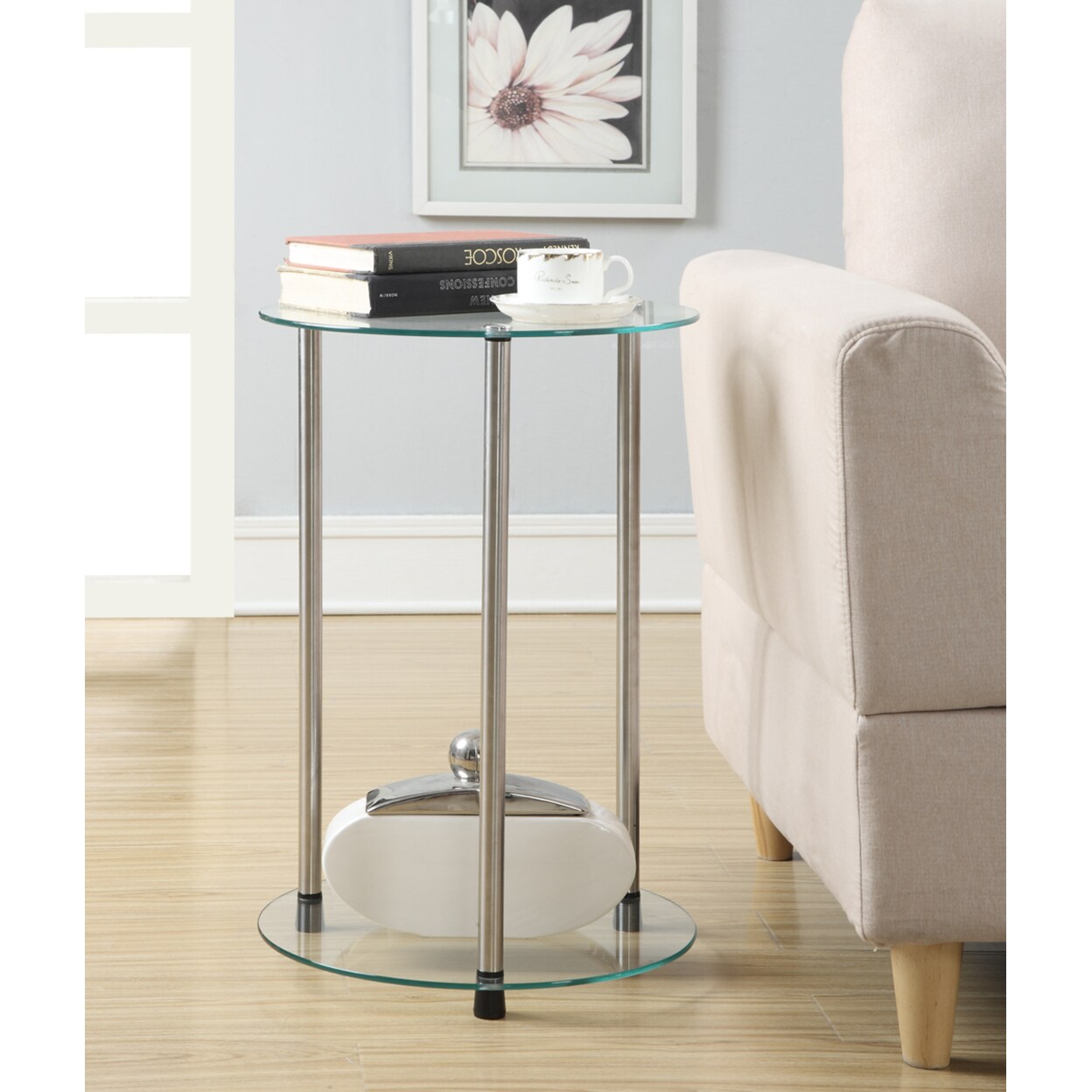 Convenience Concepts Designs2Go Classic Glass 2 Tier Round End Table ...
