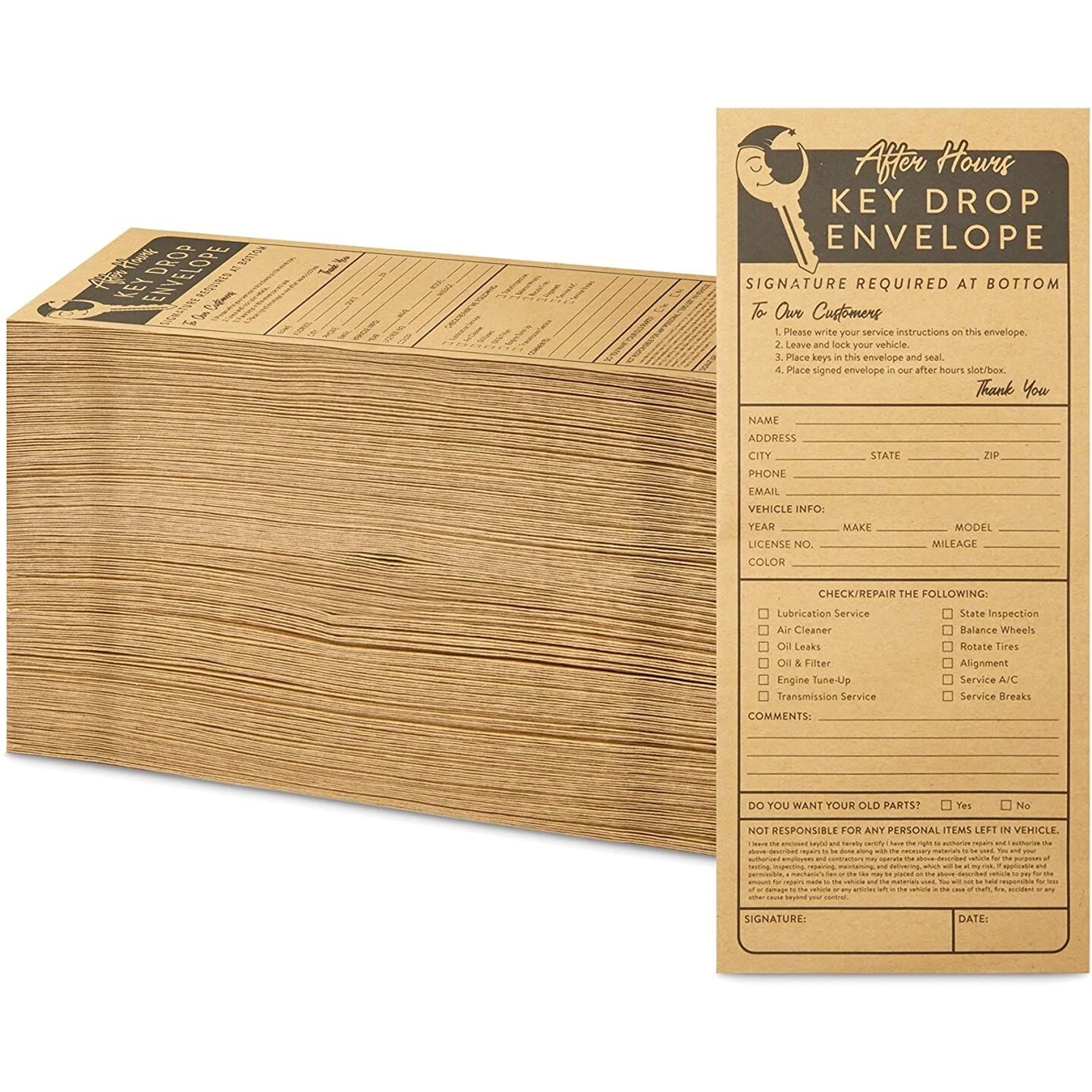 Key Drop Envelopes for After Hours Box, Car Mechanics (4.12 x 9.5 In ...