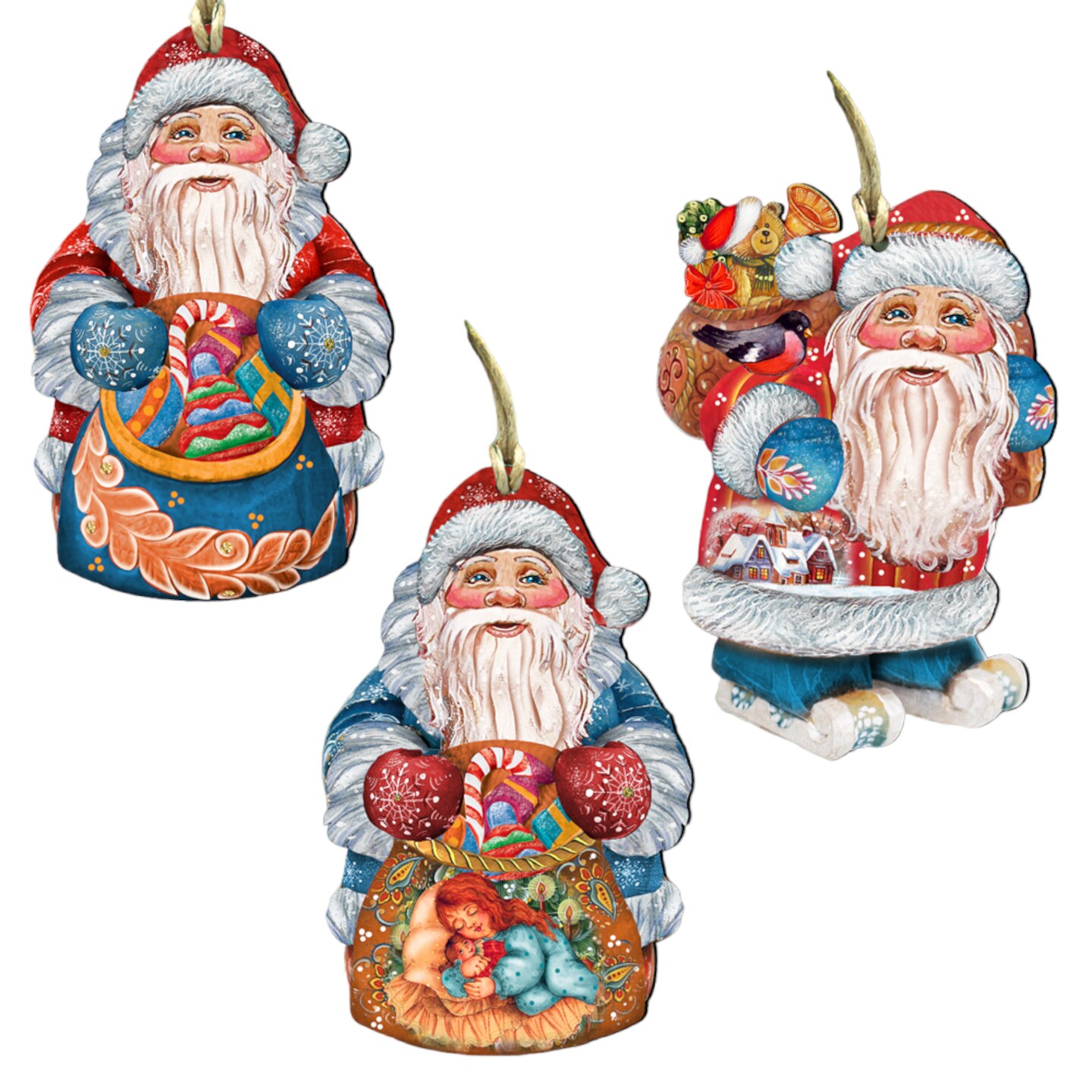 Designocracy Set of 3 Santa's Christmas Gifts Wooden Tree Ornaments 5.5 ...