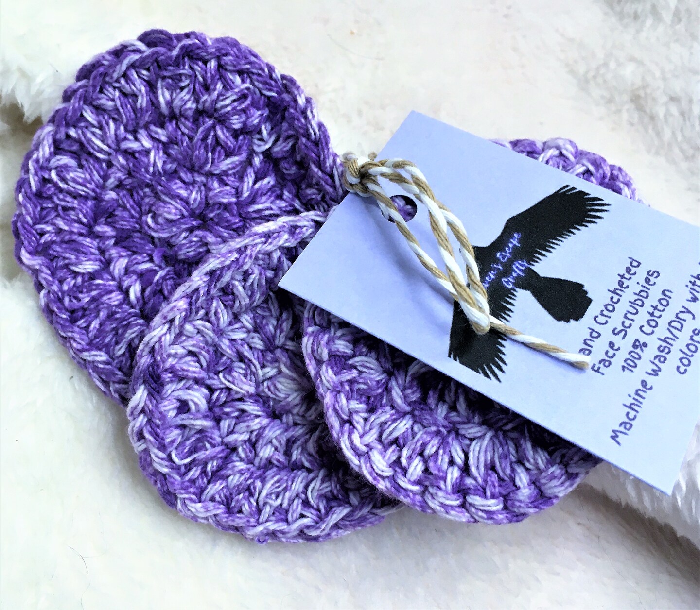 Cotton Face Scrubby ,Purple White, Crochet Face Scrubbie, Reusable ...