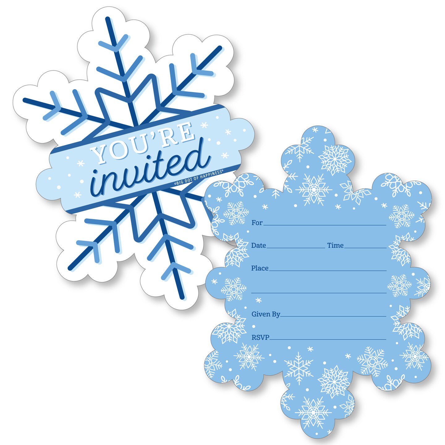 Big Dot of Happiness Blue Snowflakes - Shaped Fill-In Invitations ...