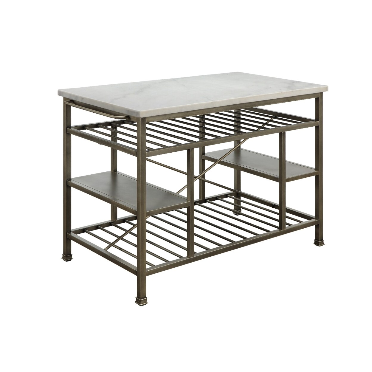 Saltoro Sherpi Marble Top Metal Kitchen Island with 2 Slated Shelves ...
