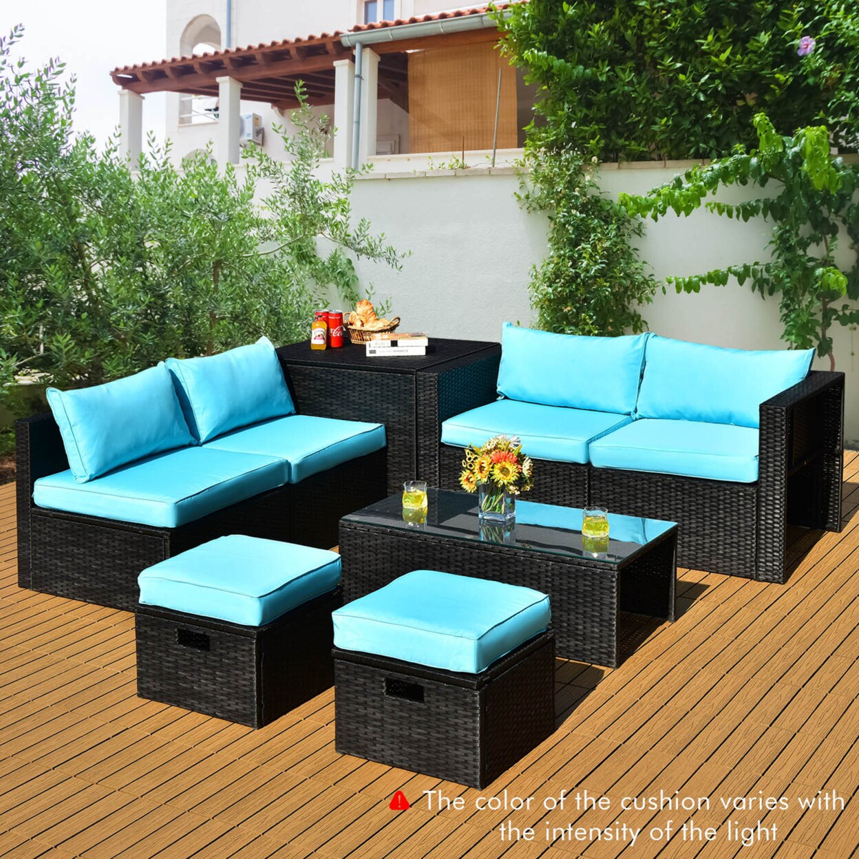 8Pcs Rattan Patio Sectional Furniture Set W/ Waterproof Cover And ...