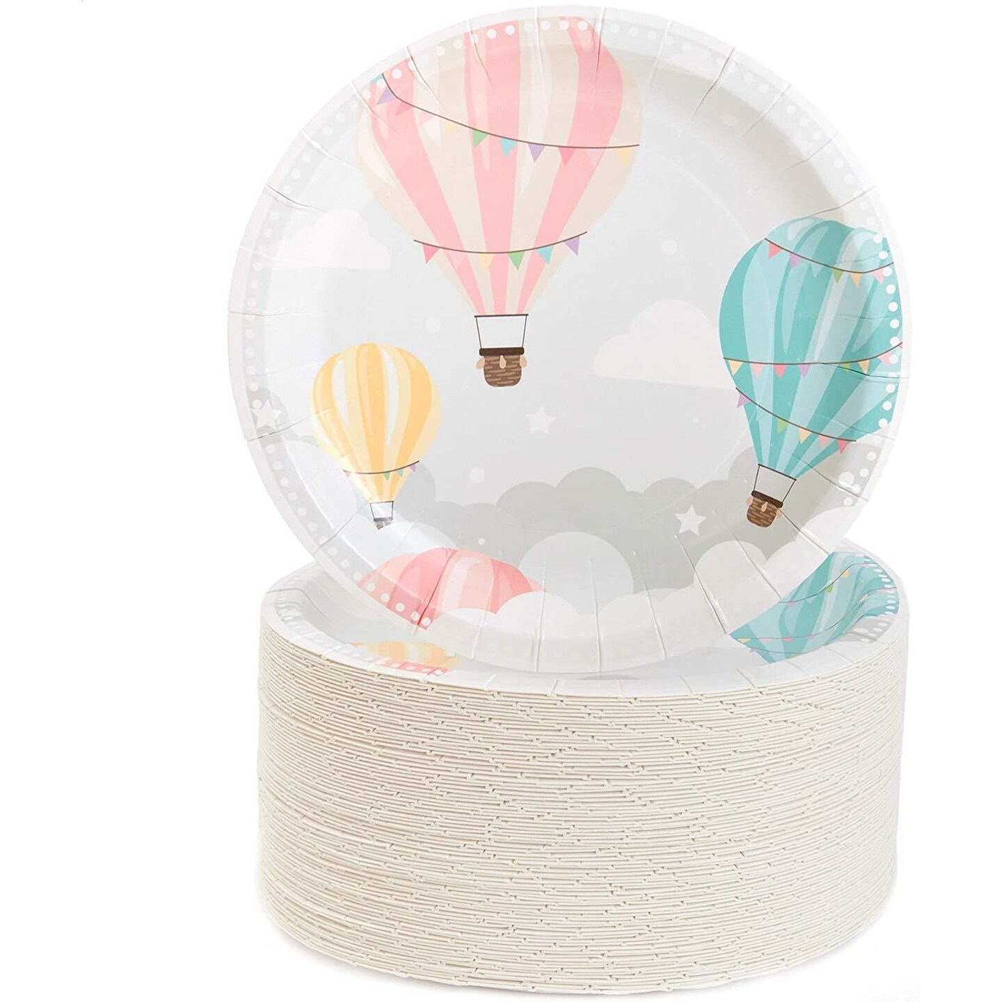 Sparkle and Bash Baby Shower Paper Plates, Hot Air Balloon, 80 Pack, 7 ...