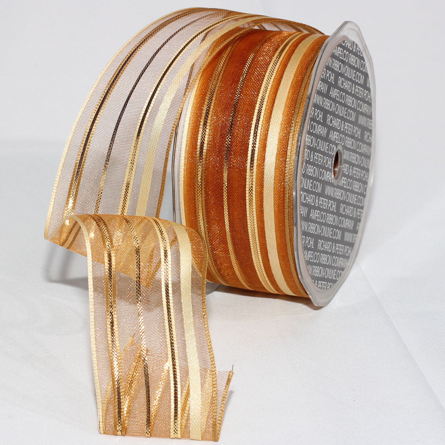 The Ribbon People Sheer Amber and Gold Striped French Wired Craft ...