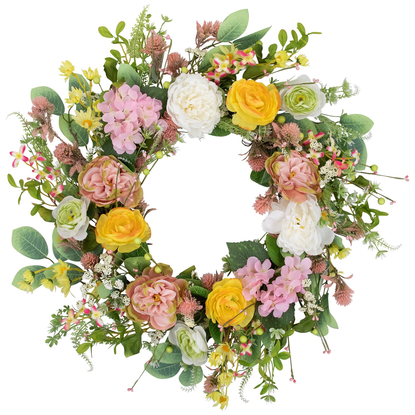 Northlight Rose and Hydrangea Floral Spring Wreath - 26" - Pink and ...