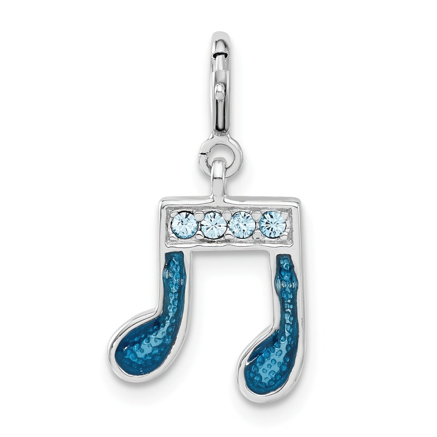 Sterling Silver Blue Enameled & Crystal Charm Pendant Jewerly 15mm x ...