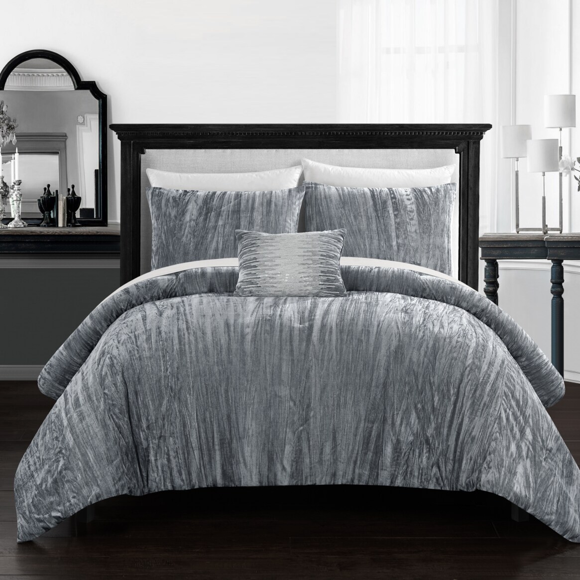 Chic Home Merieta 8 Piece Comforter Set Crinkle Crushed Velvet Bed in a ...