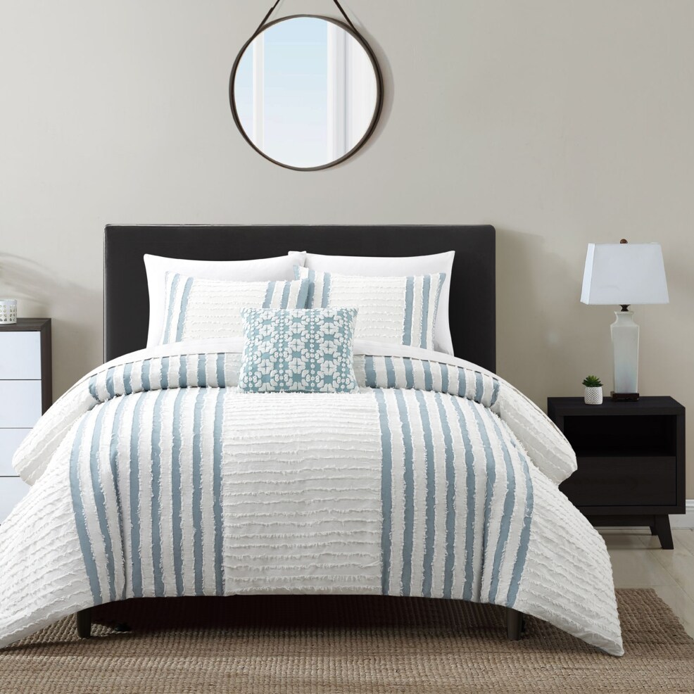 Chic Home Serena 4 Piece Cotton Comforter Set Clip Jacquard Striped