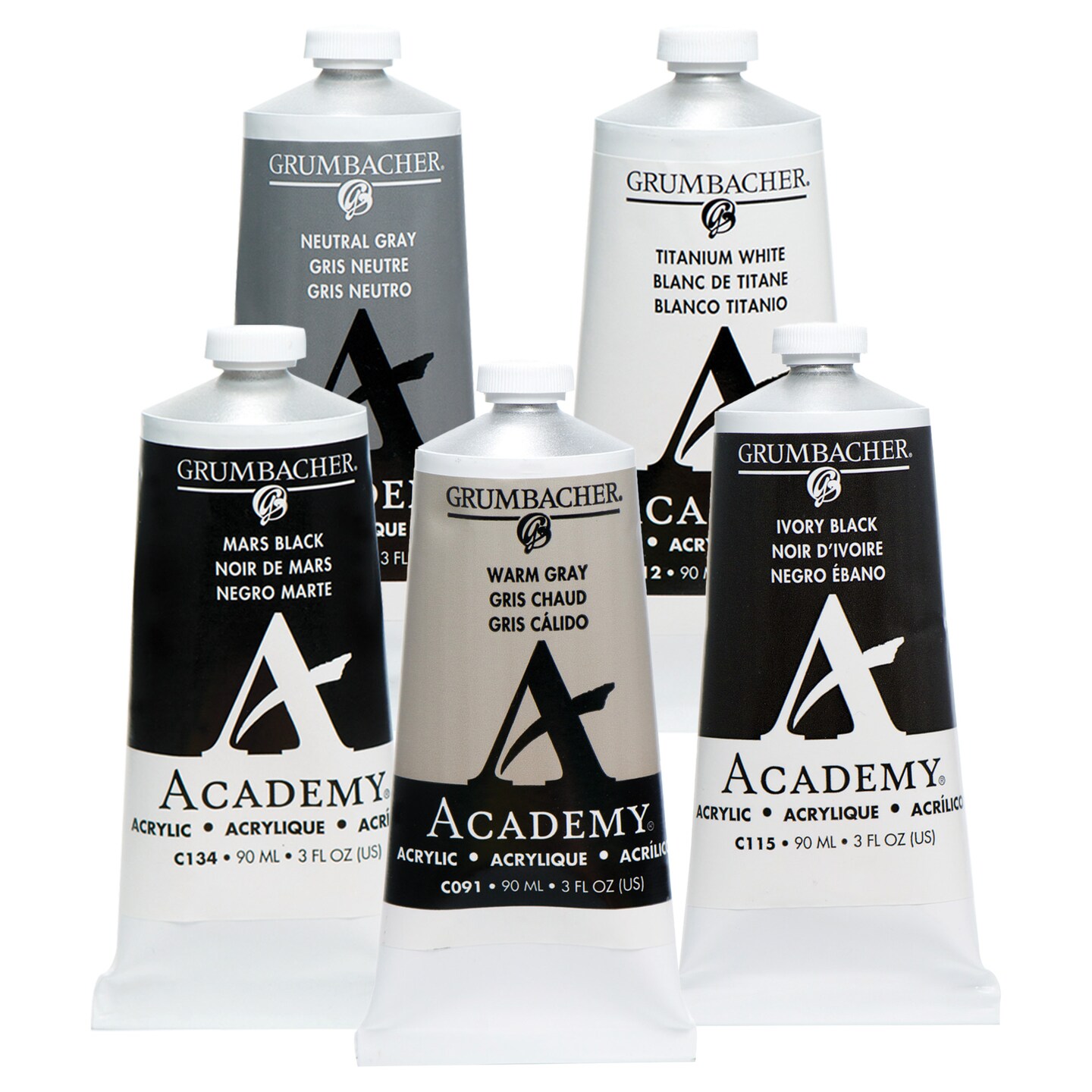 Grumbacher Academy Professional Acrylic Paint Set of 5 90ml Tonal ...