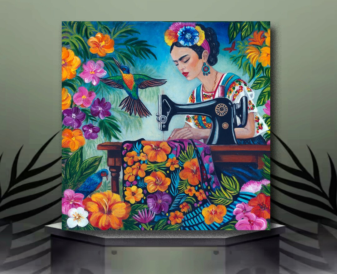 Frida's New Dress - Frida Kahlo 8 x 8 Oil Painting on Canvas, Original ...