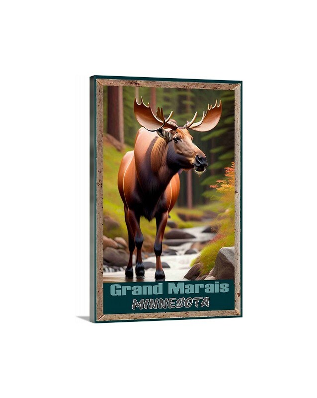 Canvas Wrap or Poster Grand Marais Minnesota Moose Art Travel Poster ...