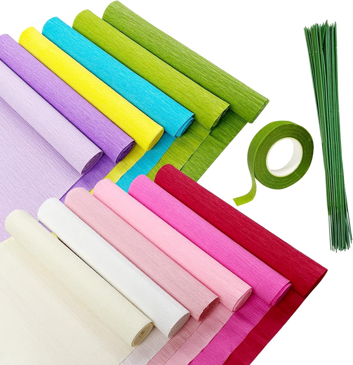 Crepe Paper Flower DIY Kits, 12 Rolls Rainbow Bright Colors Crepe Paper ...