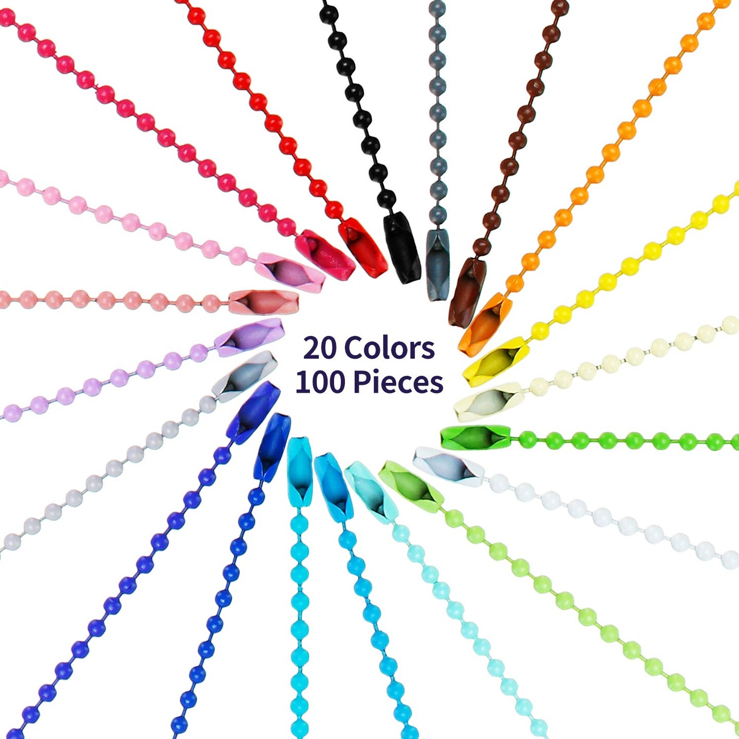 100 Pieces Colored Bead Keychain Metal Hanging Chains Necklace ...