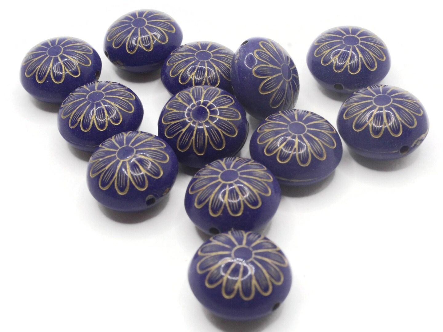 12 15mm Royal Blue with Gold Flower Puffed Coin Acrylic Beads | Michaels