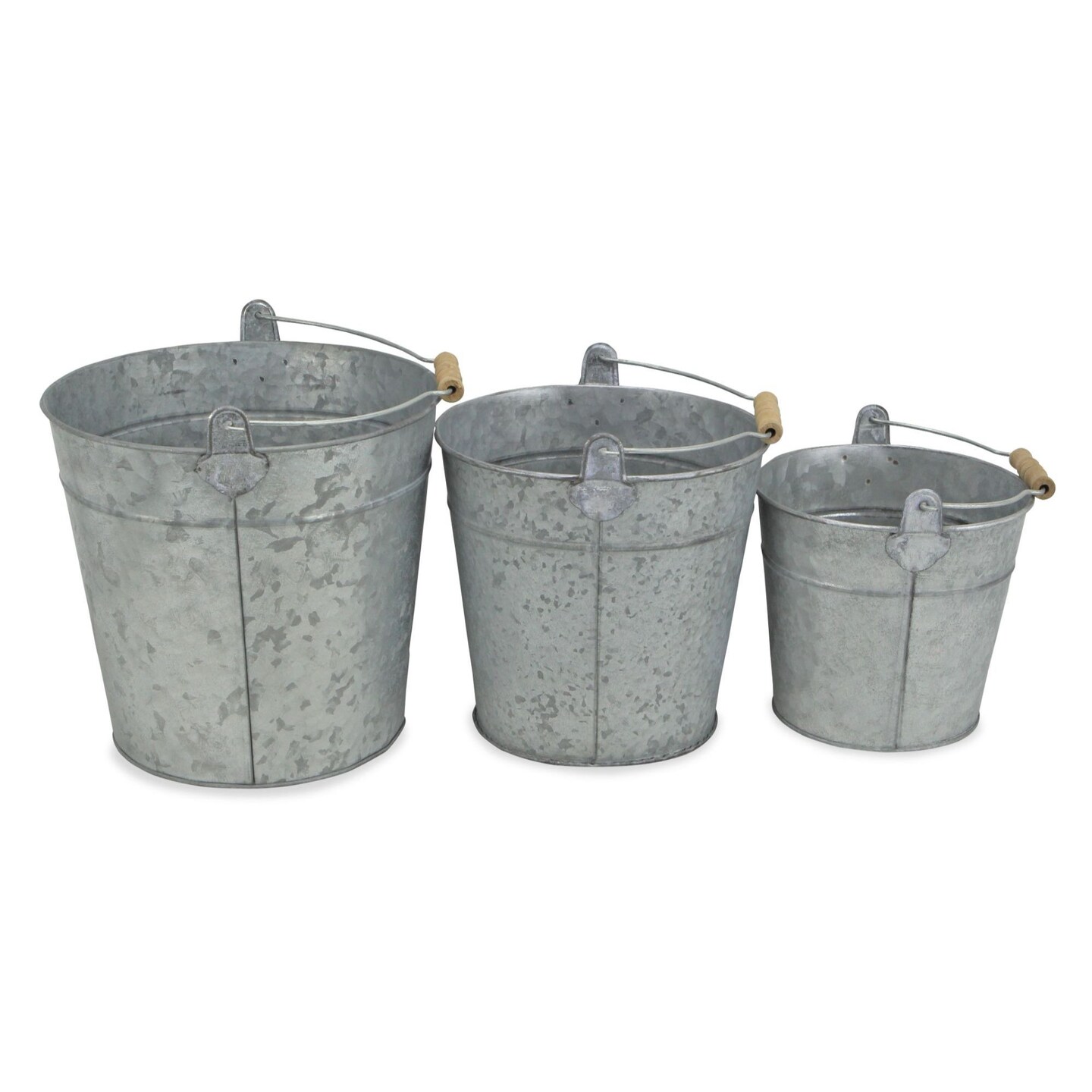 Contemporary Home Living Set of 3 Gray Bucket Planters with Grip Handle ...