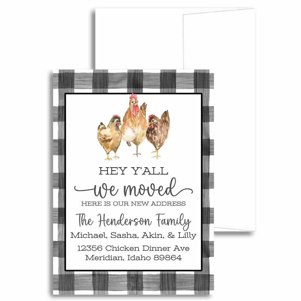 Farm chicken moving announcement, country funny hen new address ...
