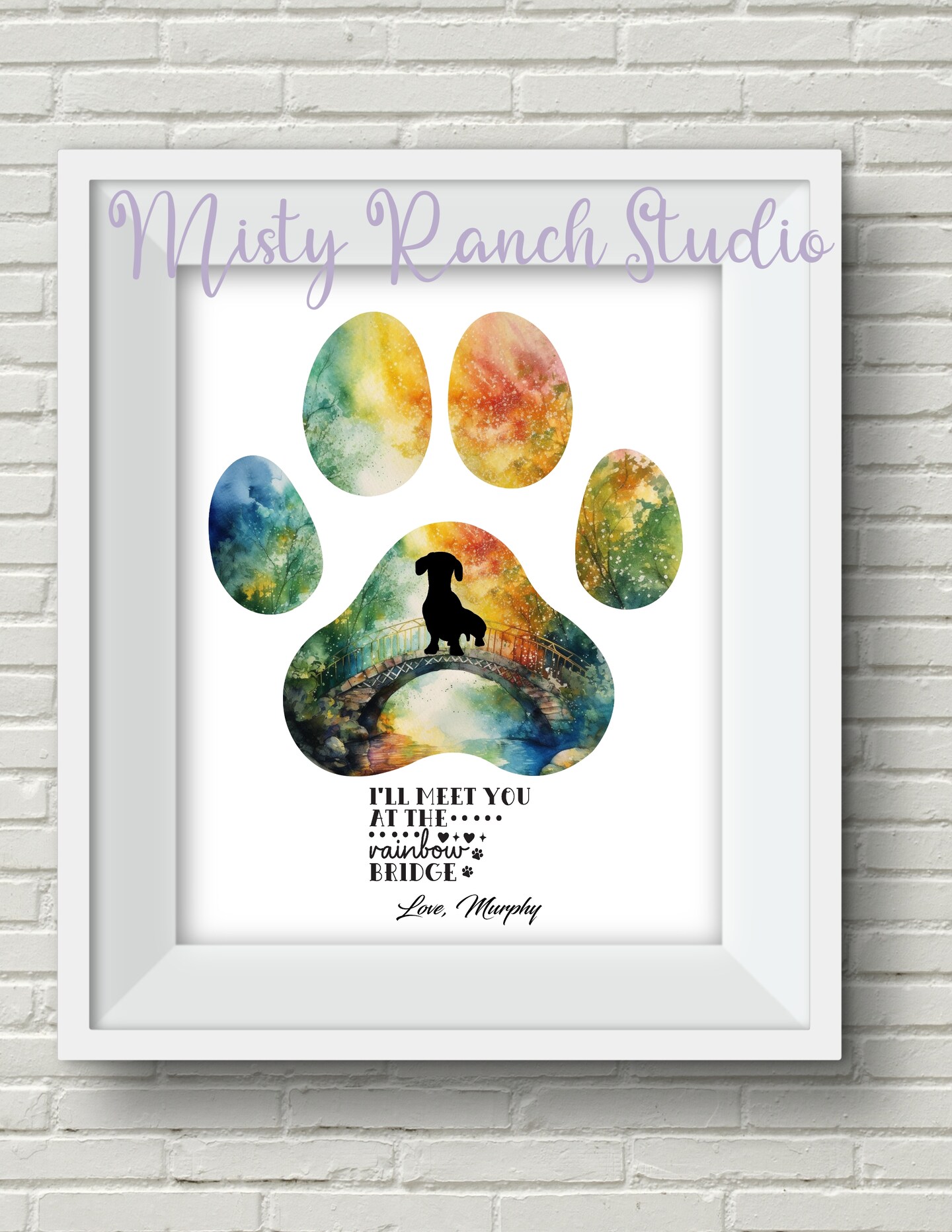 UNFRAMED Dog Cat Pet Memorial Art Print "I'll meet You at the Rainbow ...