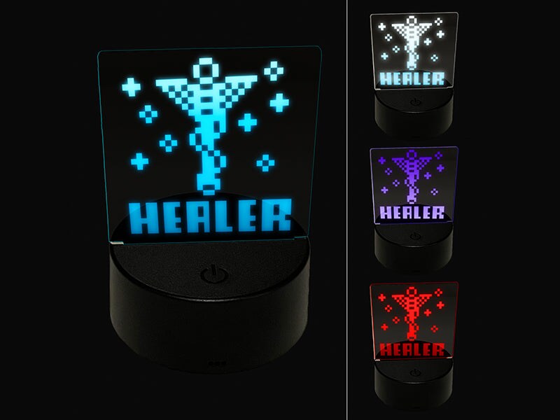 Pixel RPG Healer Staff Gaming 3D Illusion LED Night Light Sign ...