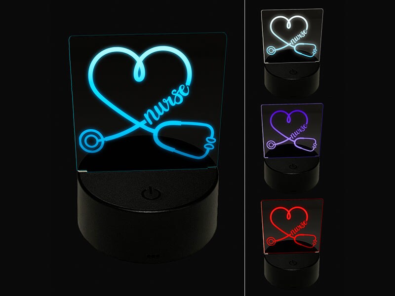Nurse Heart Stethoscope 3D Illusion LED Night Light Sign Nightstand ...