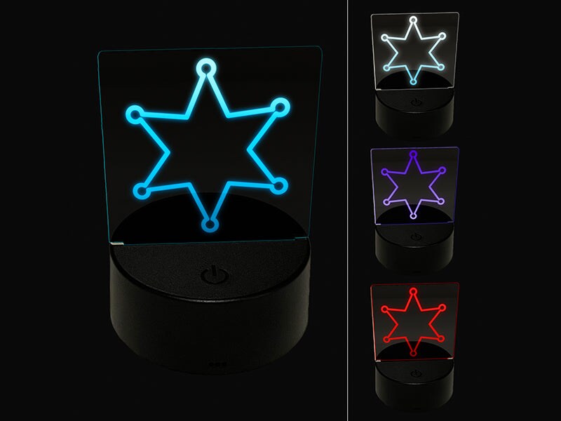 Sheriff Badge Outline 3D Illusion LED Night Light Sign Nightstand Desk ...